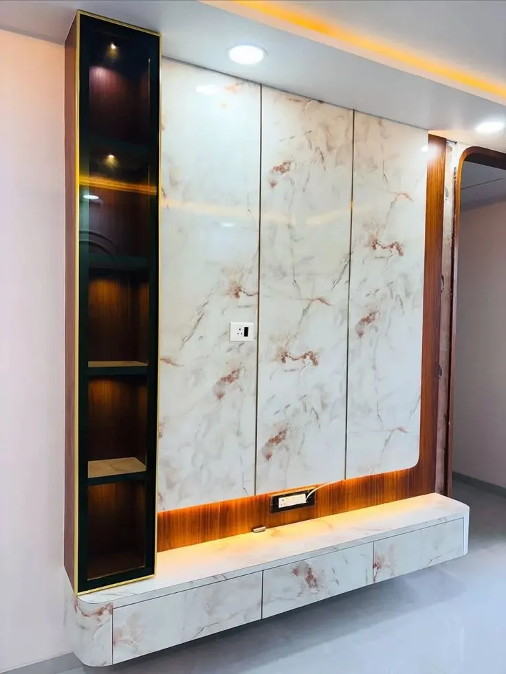 Modern TV Unit with Wooden Panels & LED Backlighting Stylish Living ...